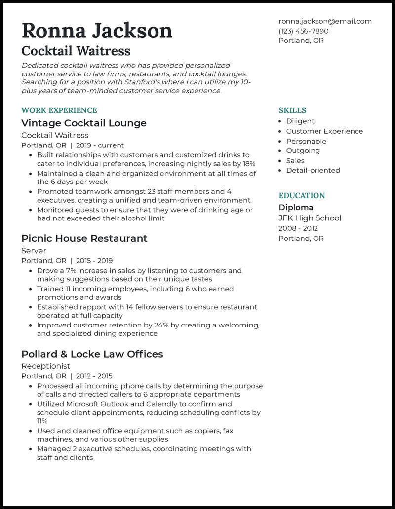 How To Write A Good Waiter waitress CV With Examples 